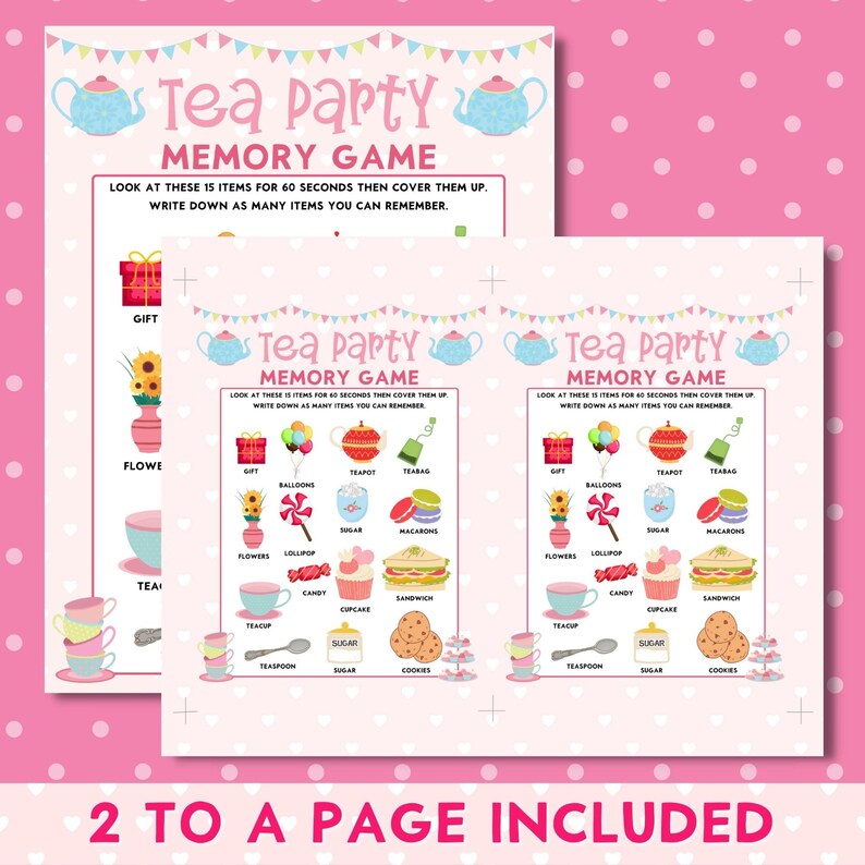 Tea Party Printable Memory Game Girls Birthday Party - Etsy