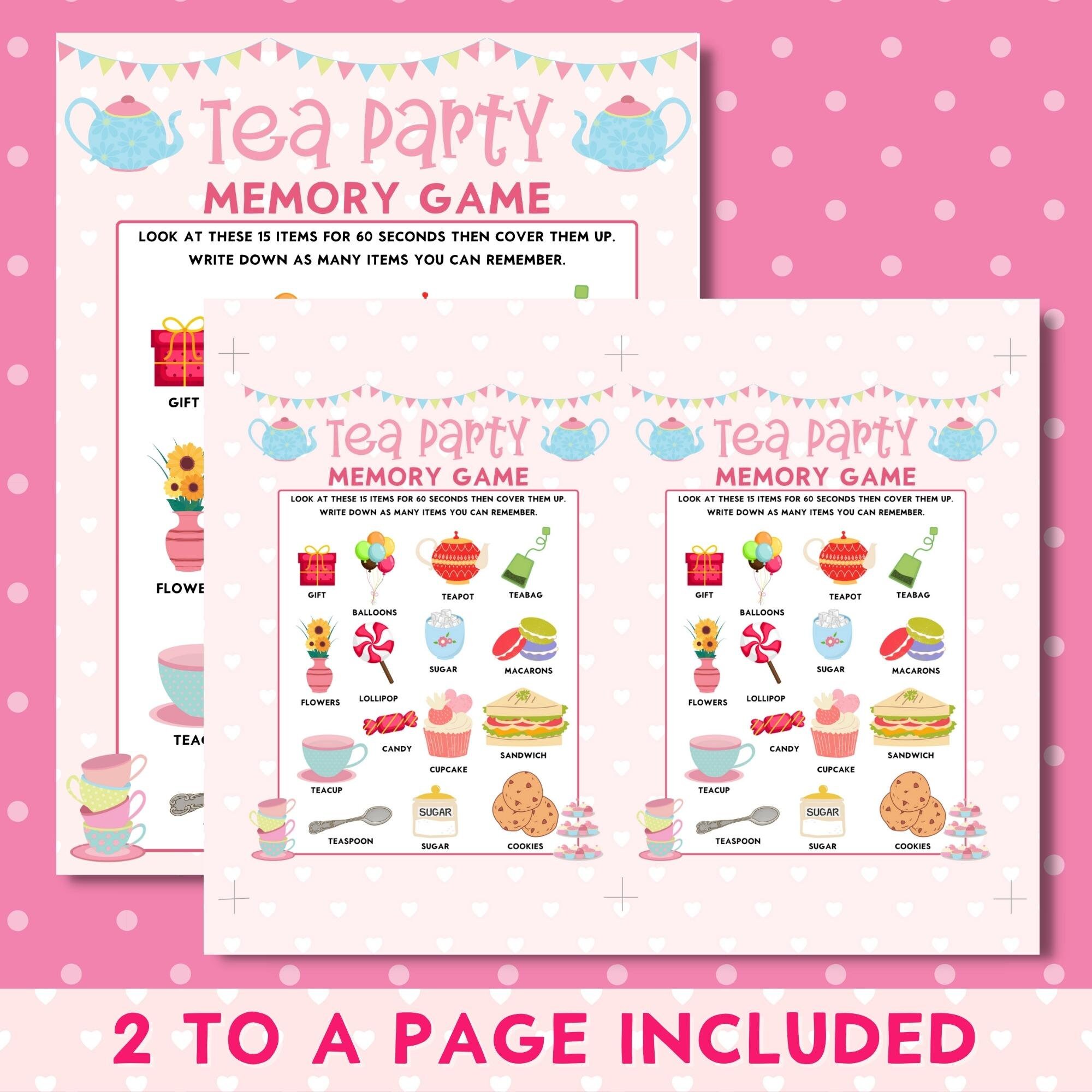 Tea Party Printable Memory Game Girls Birthday Party - Etsy
