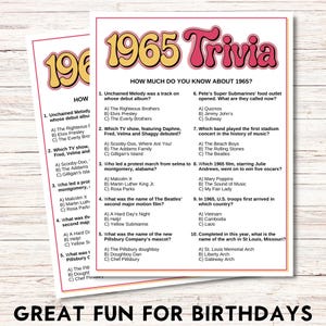 1965 Trivia Game, 60th Birthday Party Activities, Printable Fun Facts ...