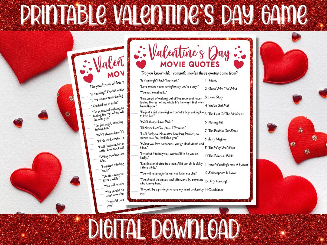 Printable Valentine's Day Movie Quotes Party Game, Instant Download - Etsy