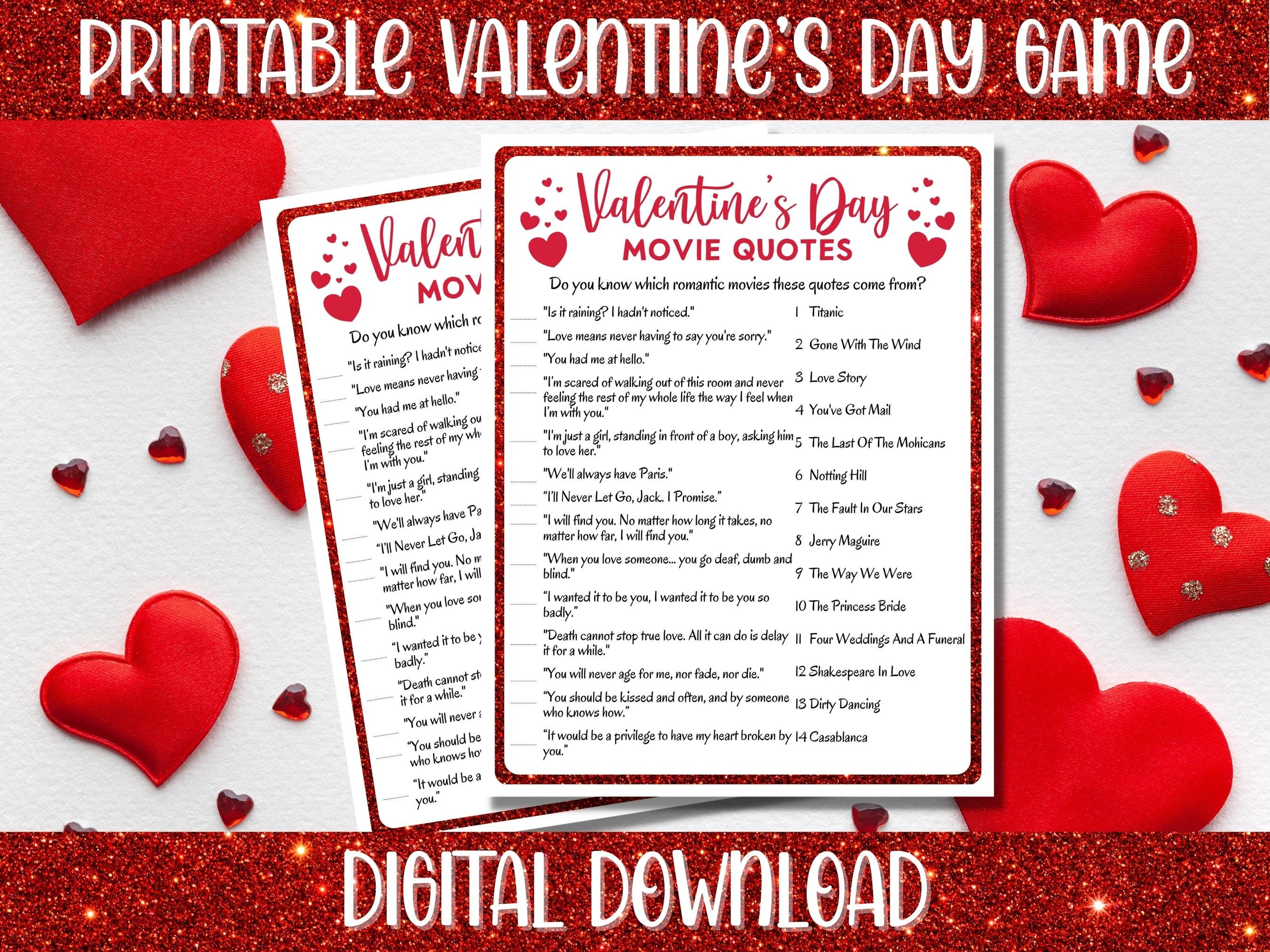 Printable Valentine's Day Movie Quotes Party Game Instant - Etsy