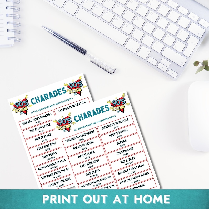 Printable 90's Themed TV and Movies Charades Game Instant - Etsy