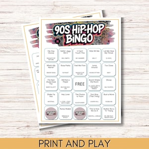 90s Hip Hop Bingo, Music Bingo Fun, 100 Unique Cards, Digital Download ...