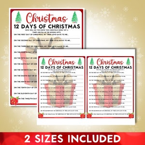 12 Days of Christmas Printable Quiz, Digital Download, Party Game ...