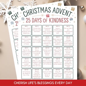25 Days of Kindness Calendar, Printable Christmas Advent Calendar ...