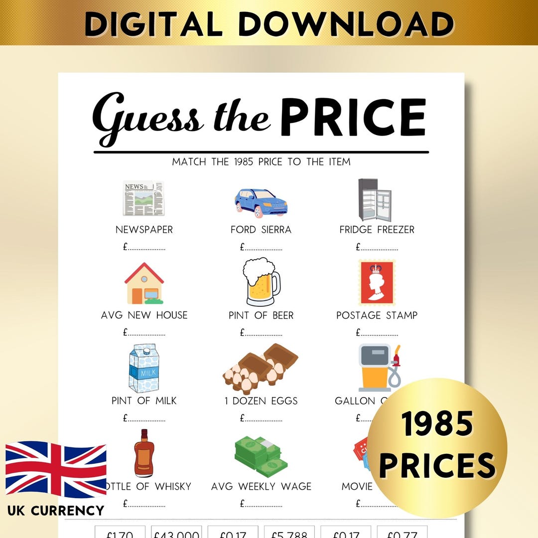 40th Birthday UK Price Match Game, Born in 1985 Printable, British ...