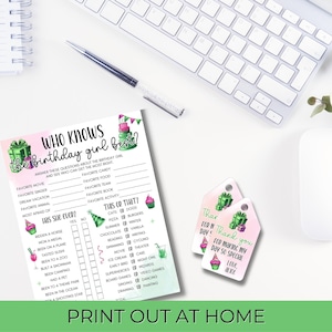 Pink and Green Birthday, Who Knows the Birthday Girl Best, Editable ...
