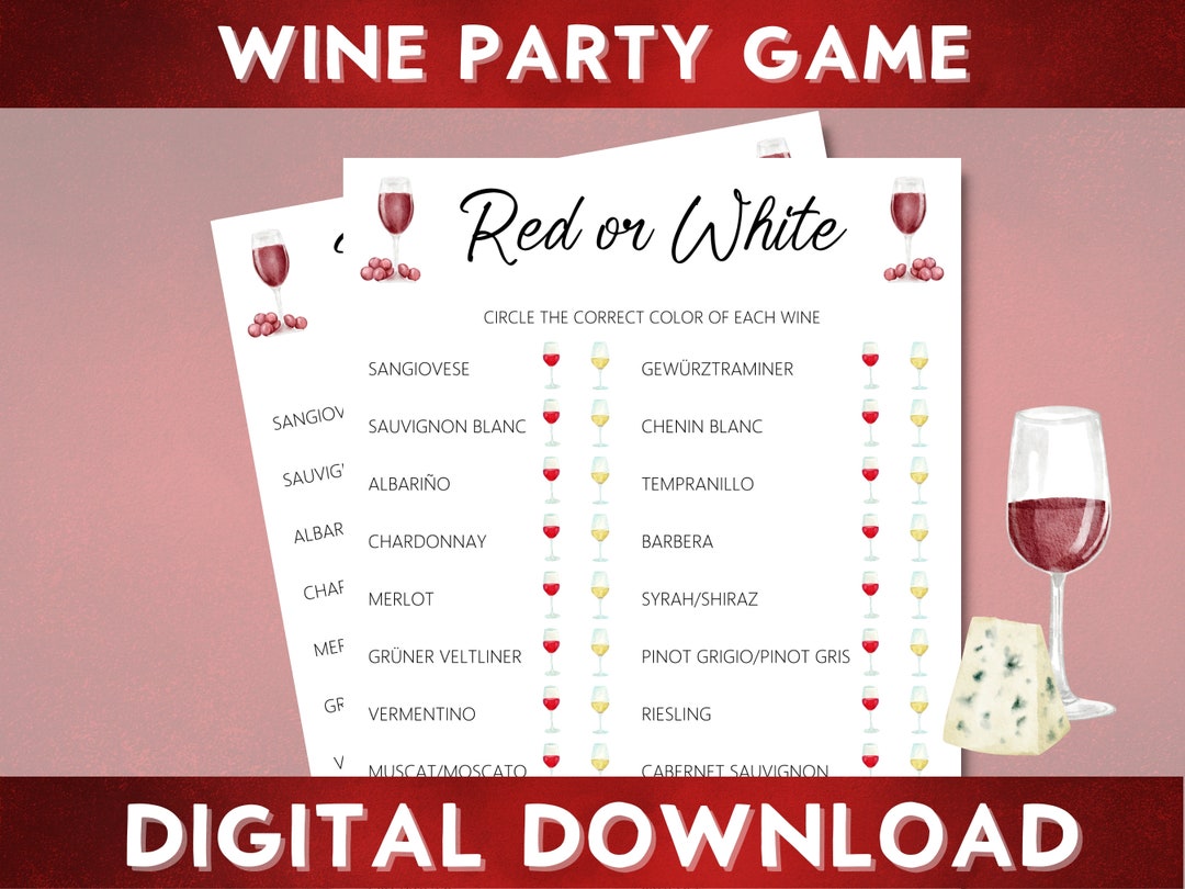 Wine Party Red or White Game, Printable Game, Bachelorette Party ...
