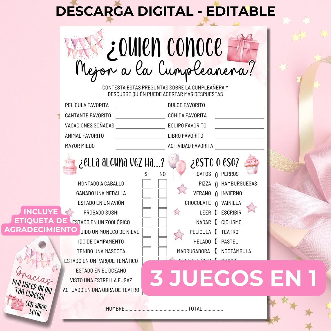 Quién Conoce Mejor a La Cumpleañera? Juego De Cumpleaños Editable E ...