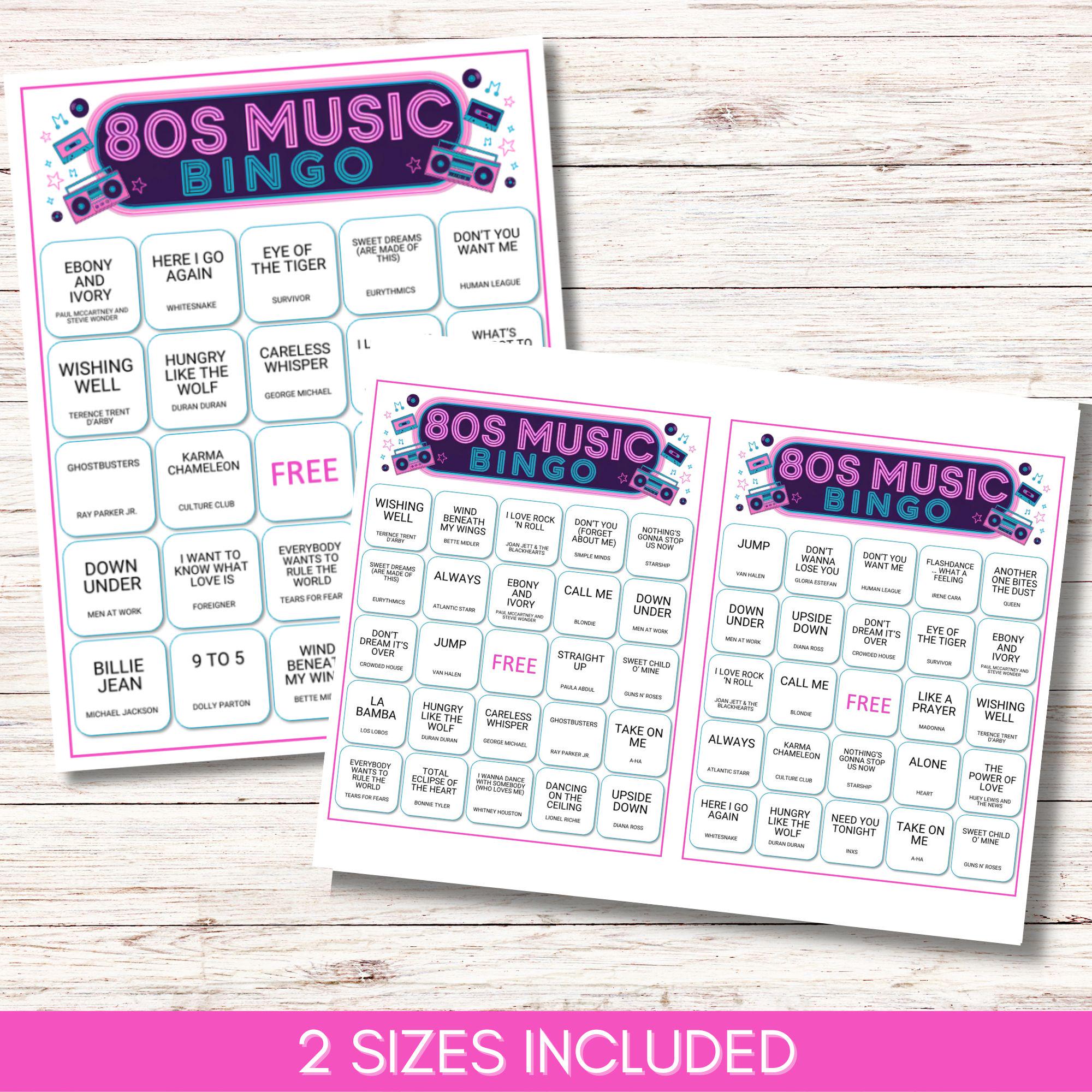 80s Music Bingo, 100 Printable Bingo Cards, Fun Party Game, Digital ...