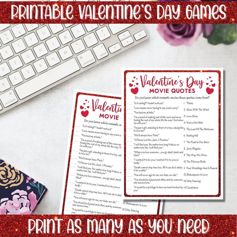Printable Valentine's Day Movie Quotes Party Game Instant - Etsy