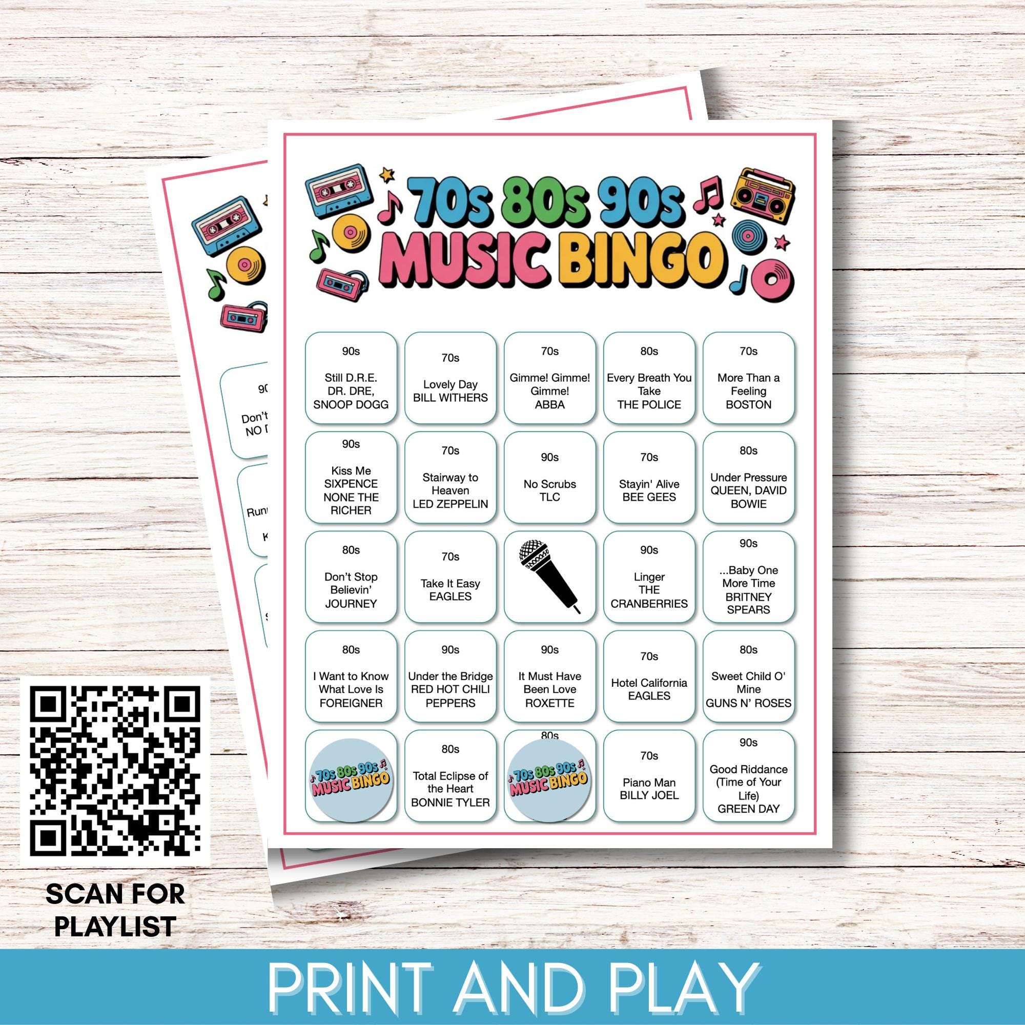 70s 80s 90s Music Bingo, Decades Bingo, Printable Game With 100 Bingo ...