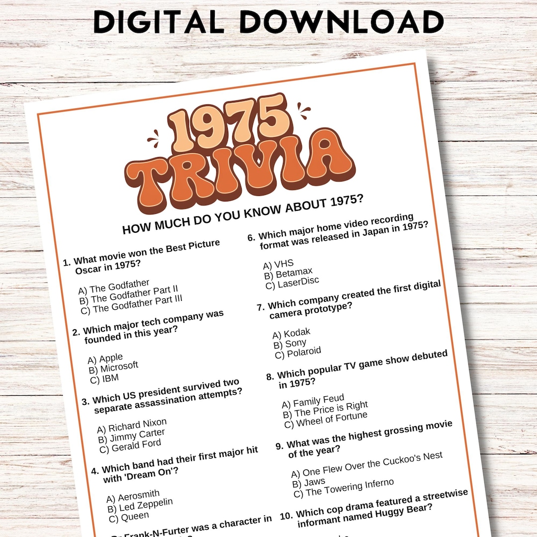 1975 Trivia Game, 50th Birthday Party Activities, Printable Fun Facts ...