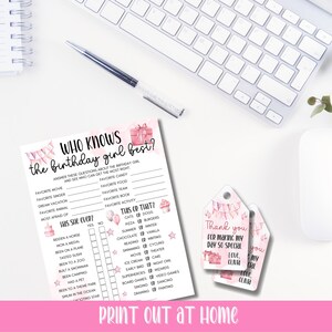 Who Knows the Birthday Girl Best, Editable Printable Pink Birthday Game ...
