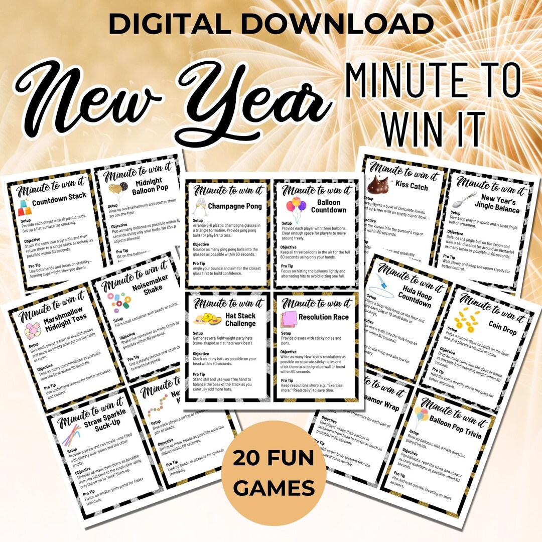 New Year Minute to Win It Game Bundle, Fun NYE Printables for Family ...