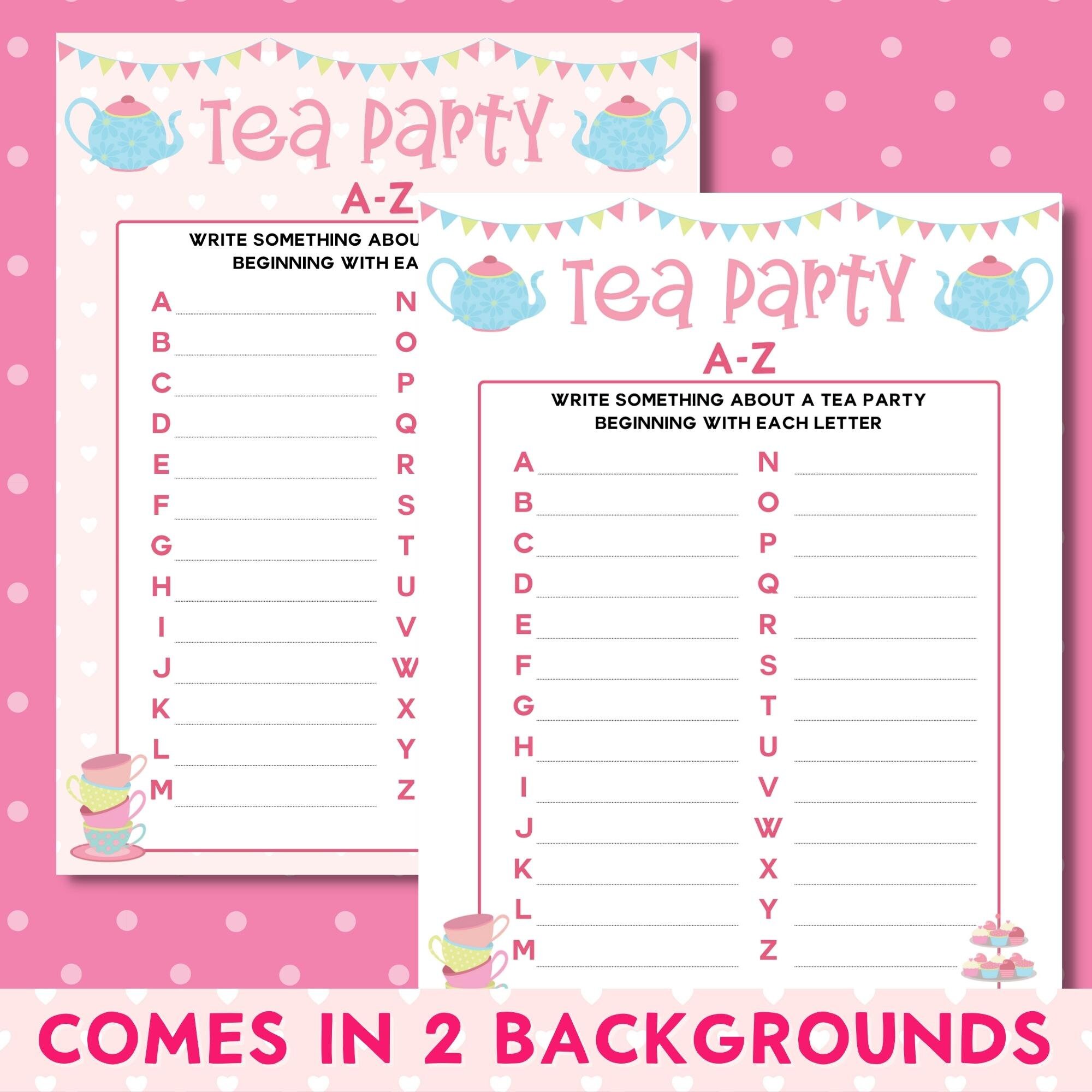 Tea Party Printable A-Z Alphabet Game, Girls Birthday Party, Afternoon ...