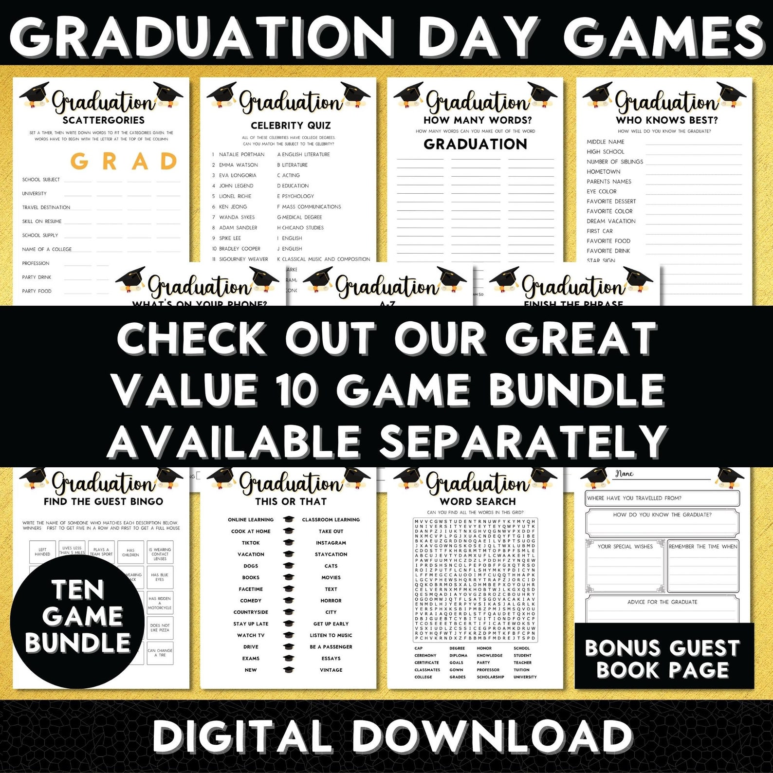Printable Graduation Party Celebrity Quiz Game, College, High School ...