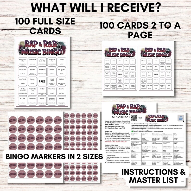 Rap and R&B Music Bingo | 75 Songs, 100 Cards (digital Download) - Etsy