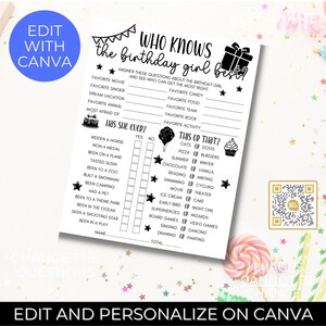 Who Knows the Birthday Girl Best, Editable Printable Black and White ...