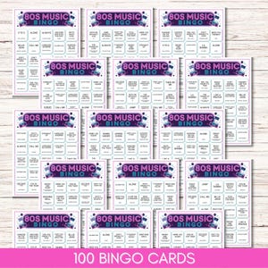 80s Music Bingo, 100 Printable Bingo Cards, Fun Party Game, Digital ...