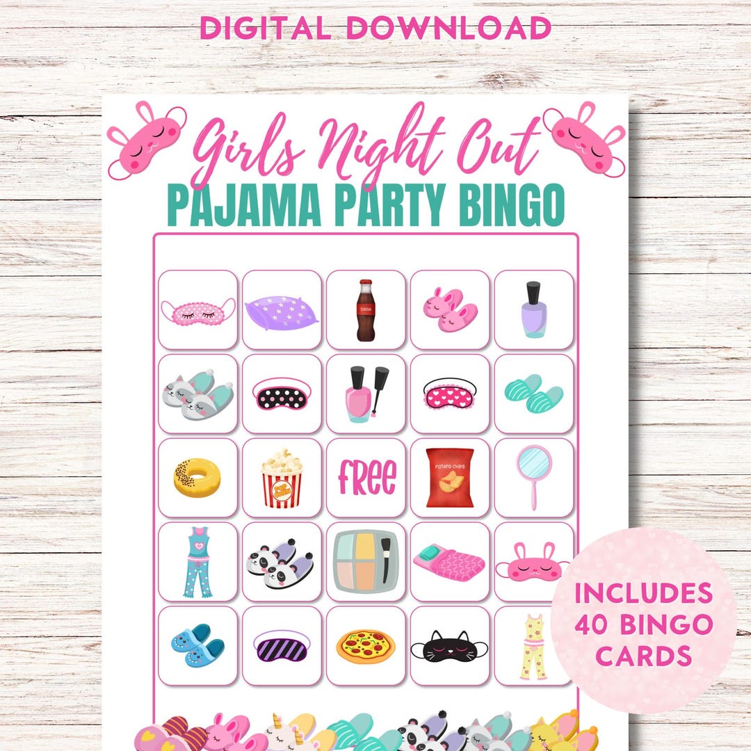 Pajama Party Bingo Game for Girls Sleepover, Birthday Party Fun ...