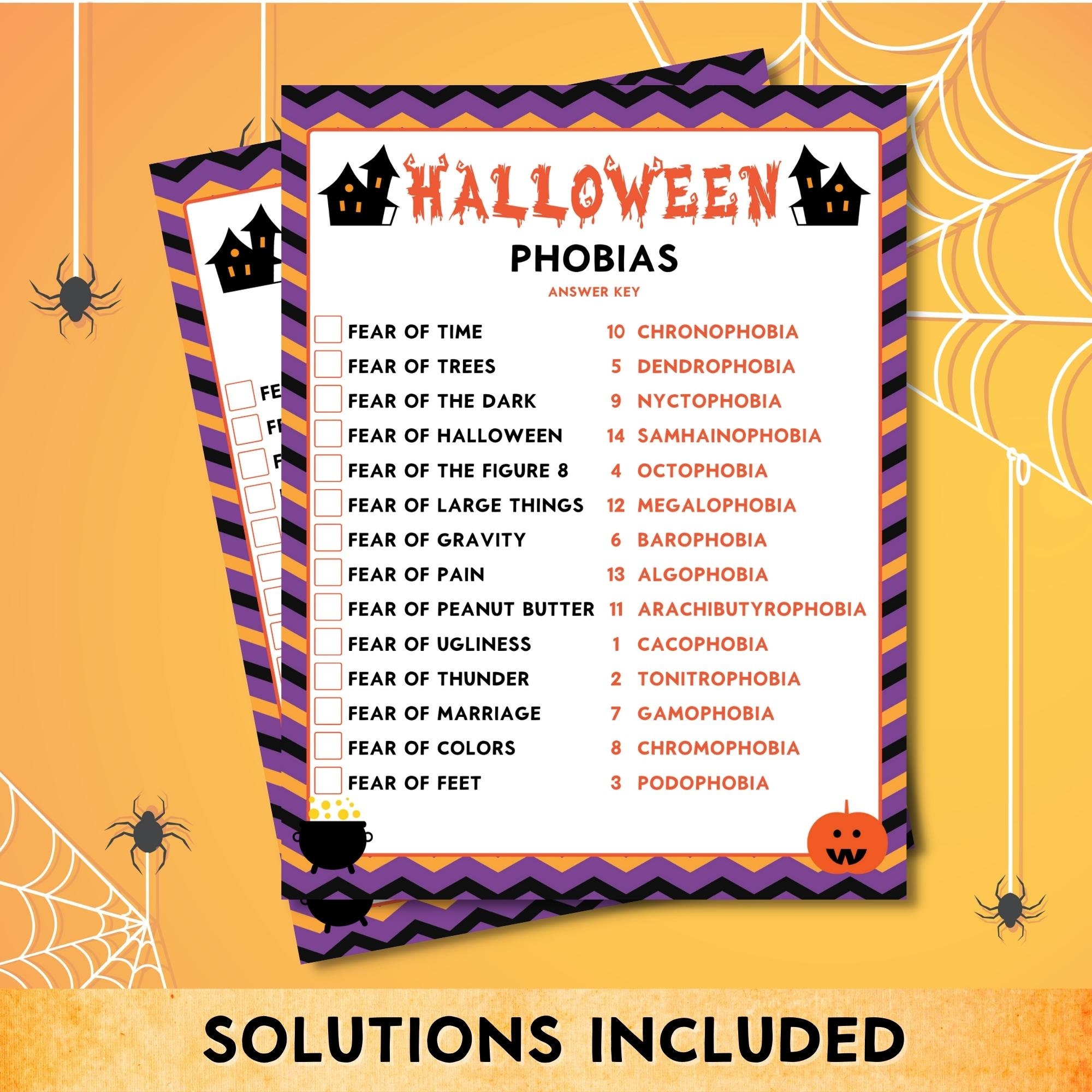 Printable Halloween Phobias Quiz Game Party Game Classroom - Etsy