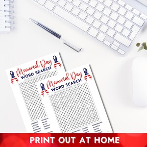 Printable Memorial Day Word Search, Family Party Fun, Patriotic ...