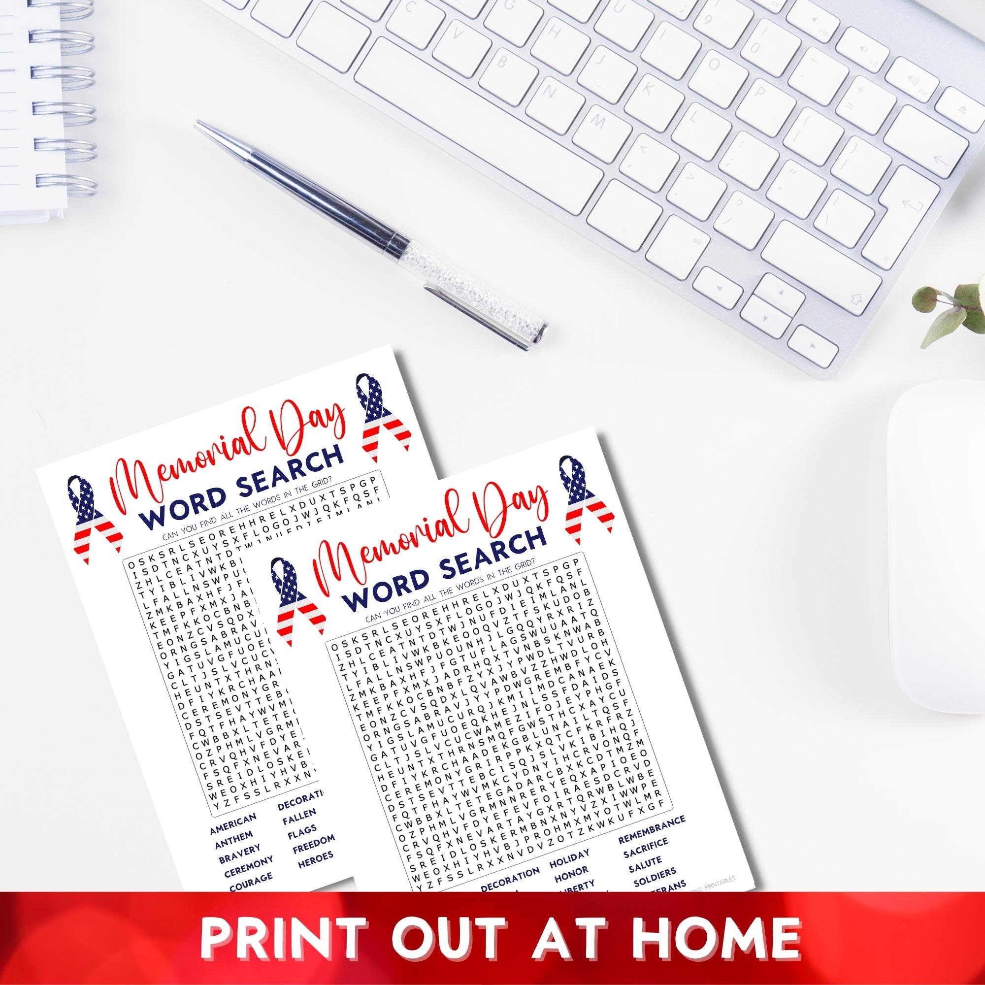Printable Memorial Day Word Search Family Party Fun - Etsy