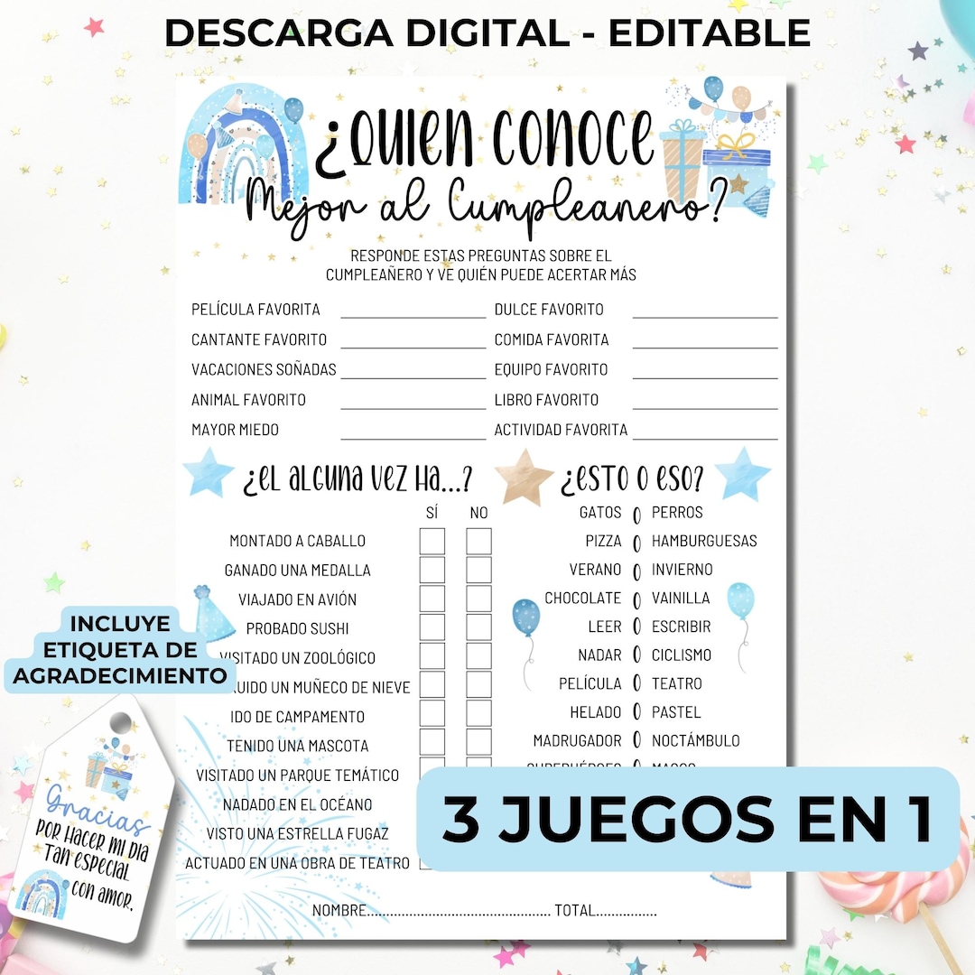 Quién Conoce Mejor Al Cumpleañero? Juego De Cumpleaños Editable E ...