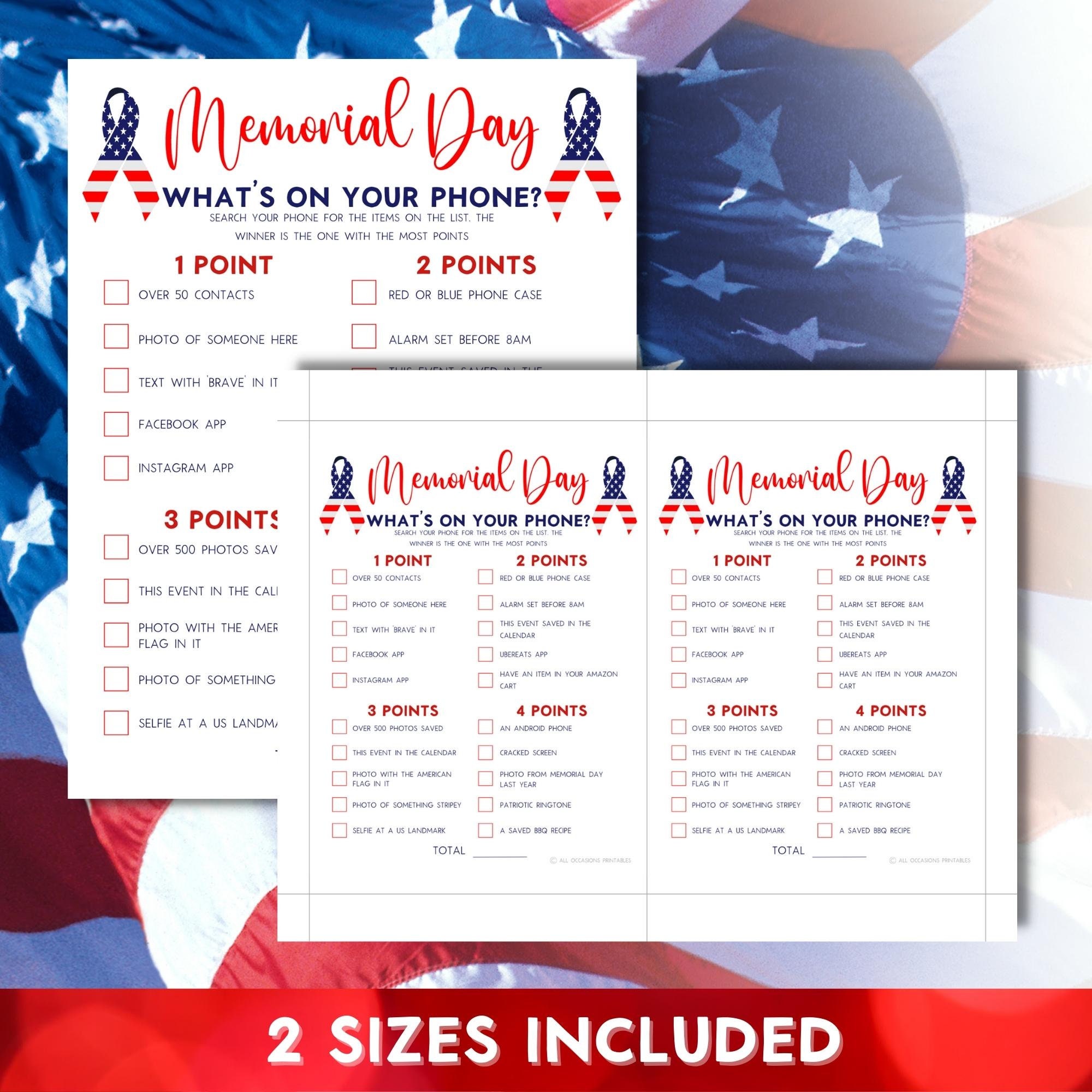 Printable Memorial Day What's on Your Phone Game, Family Party Fun ...