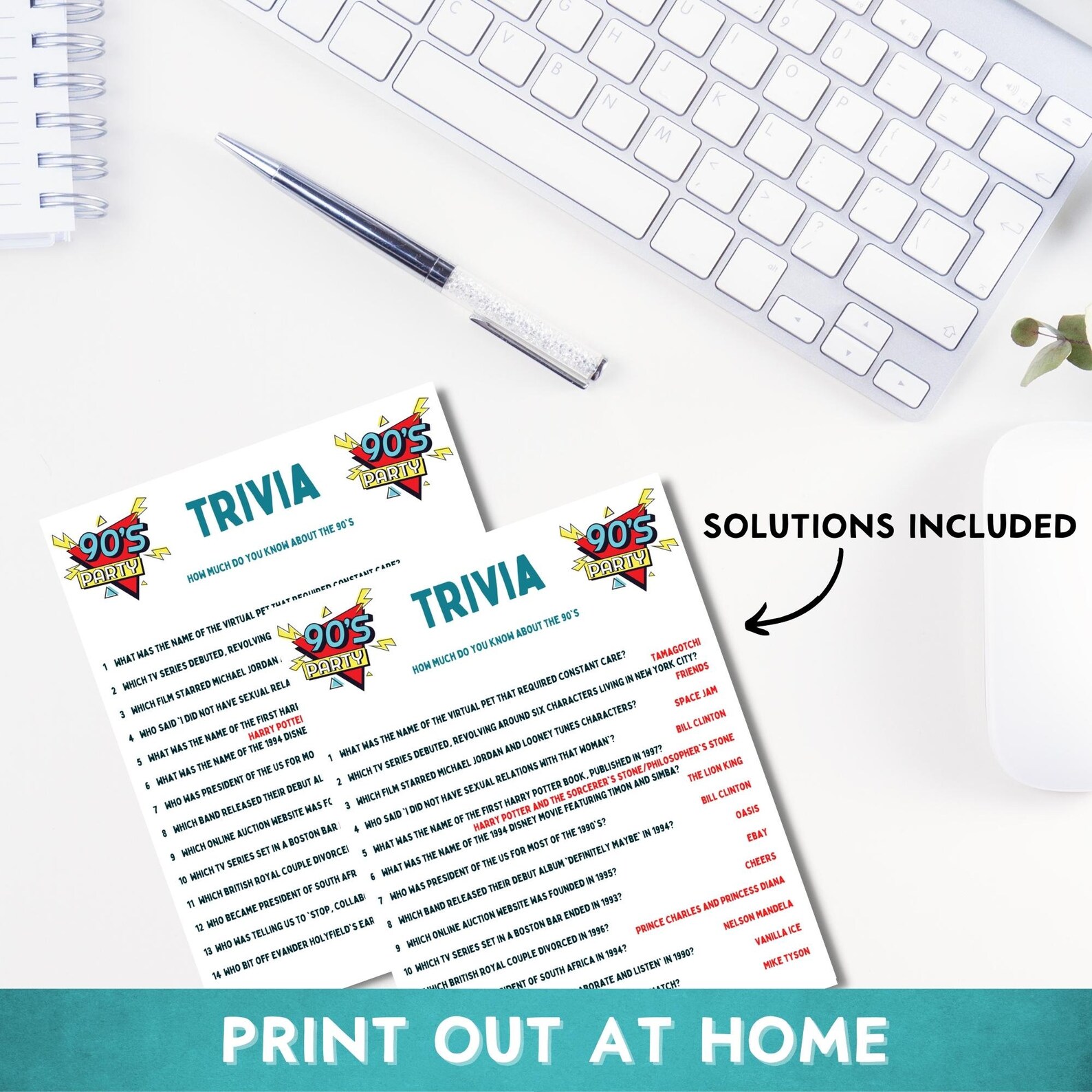 Printable 90's Themed Trivia Quiz Party Game Ice Breaker - Etsy