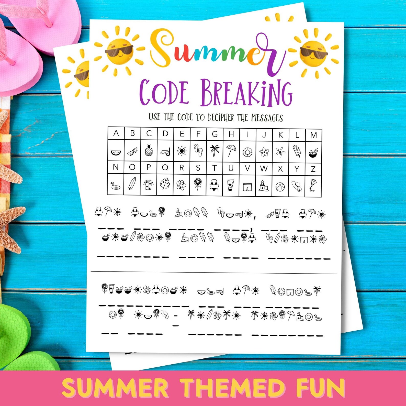 Summer Code Breaking Activity Printable Activities Pool - Etsy UK