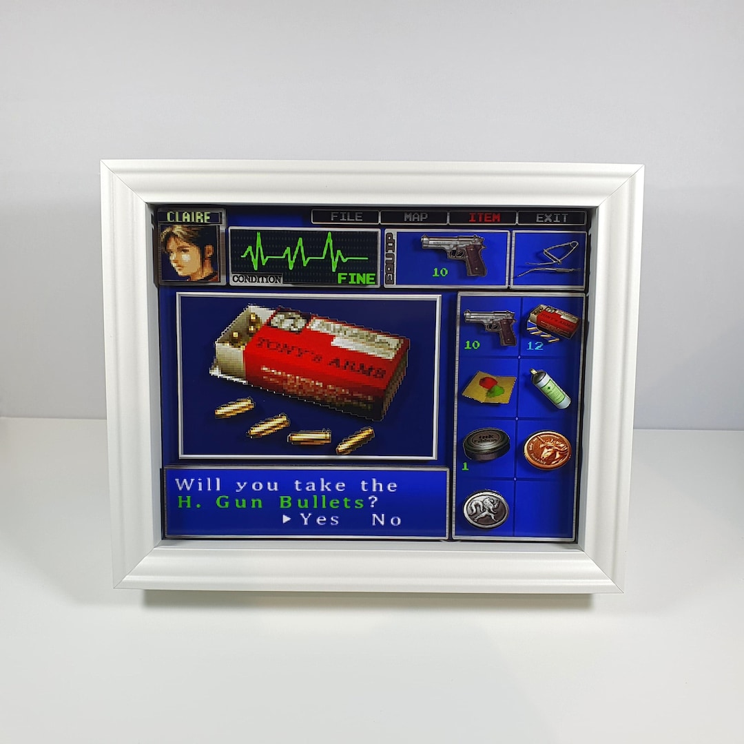 Resident Evil 2 Claire Inventory Menu Shadow Box 9x11" - Shadow Box Con ...