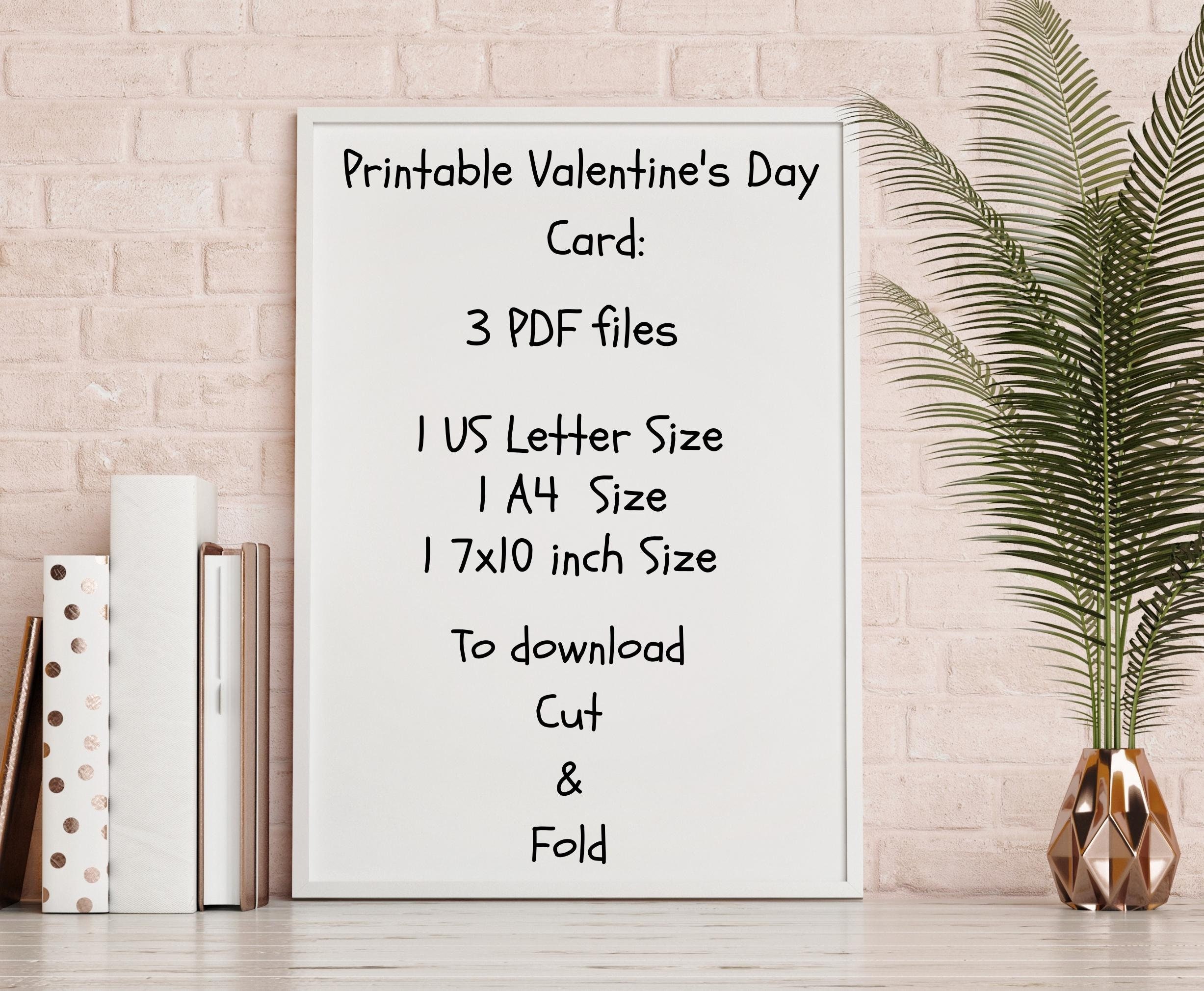 Printable Folded Valentine's Day Card, Instant Download, 7x10 Inch Card ...