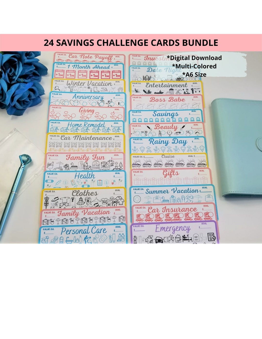 24 Savings Challenge Card Bundle | A6 Budget Binder Savings Challenges ...