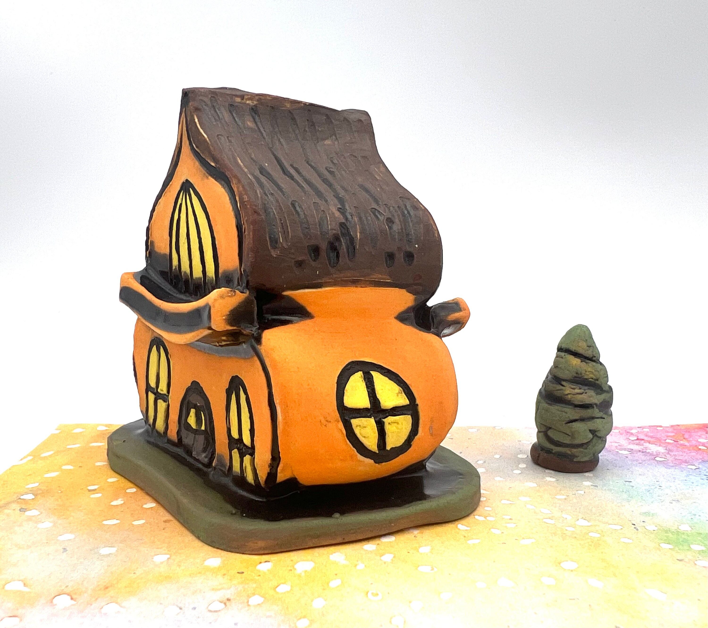 Miniature Orange House and Tree - Etsy