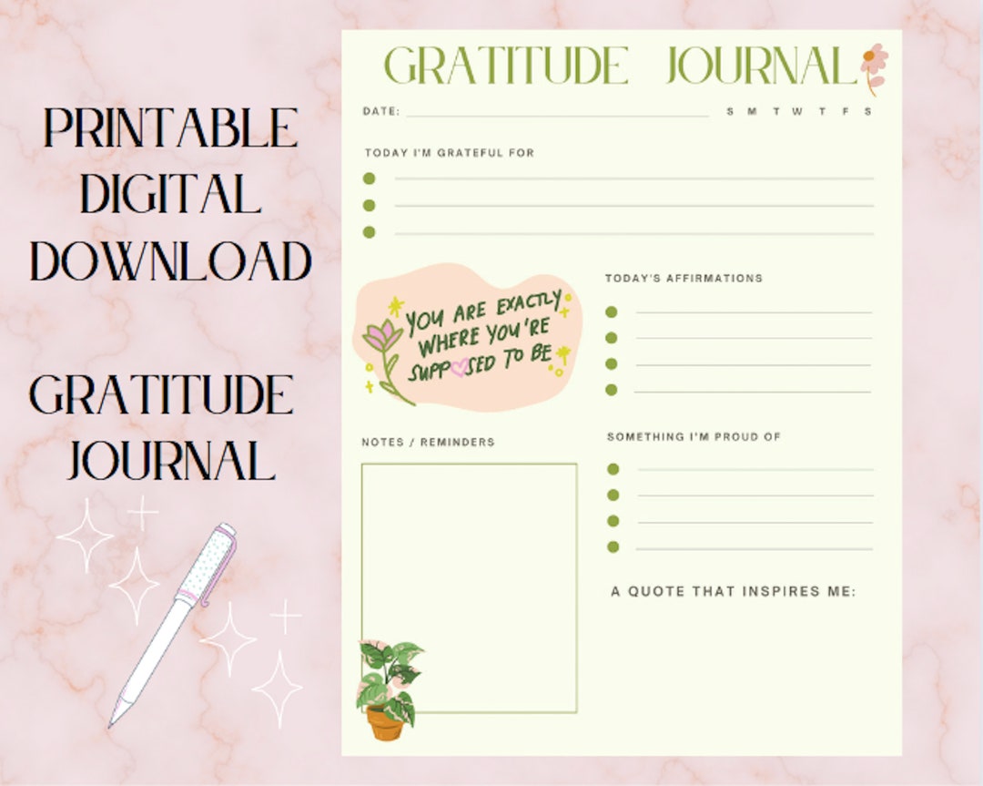 Cute Digital Gratitude Journal Instant Download, Printable Daily ...