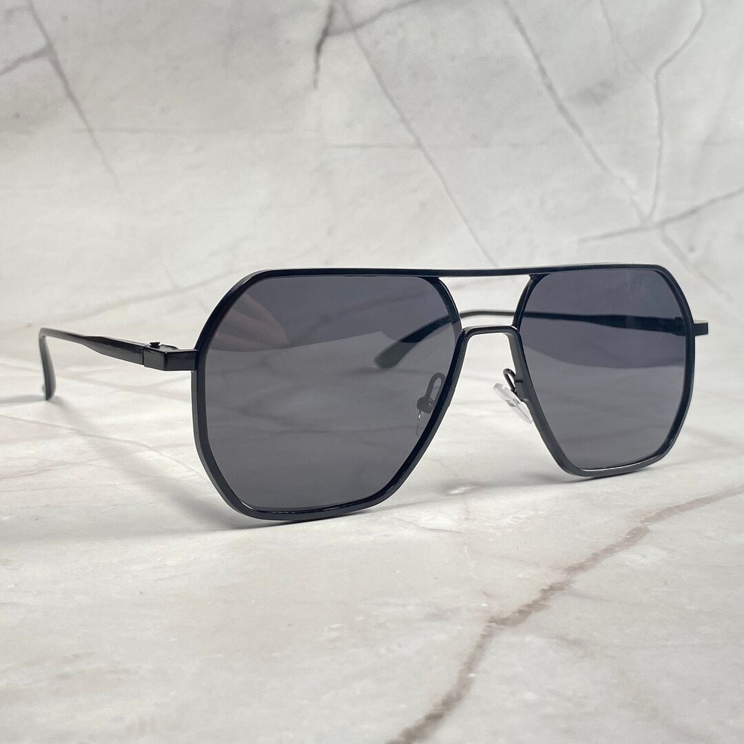 Unique Design Hexagonal Aviators 70s Pilot Shades Black Lense Black ...