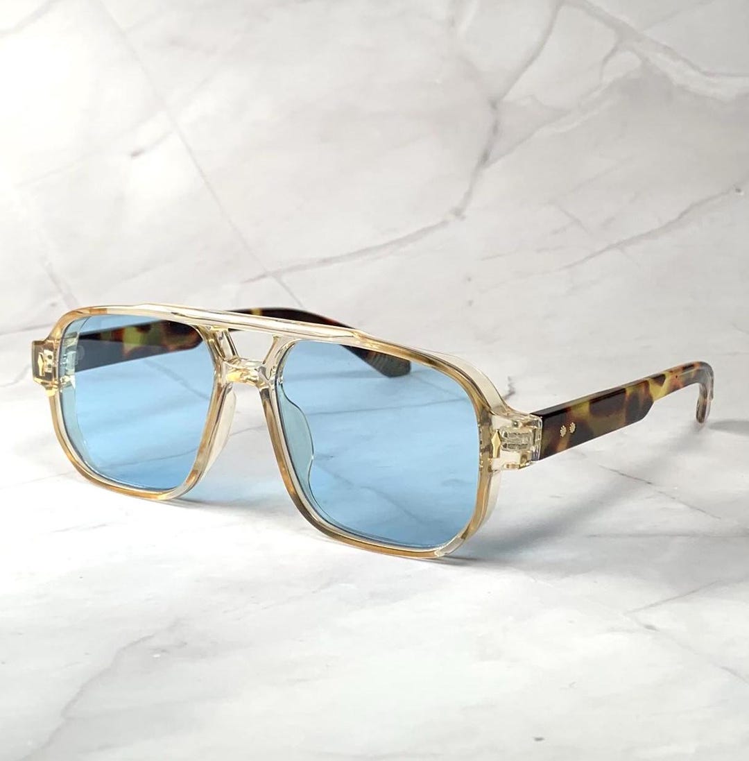 Blue Square Aviator Sunglasses 70s Men Women Sunglasses Green Brown ...