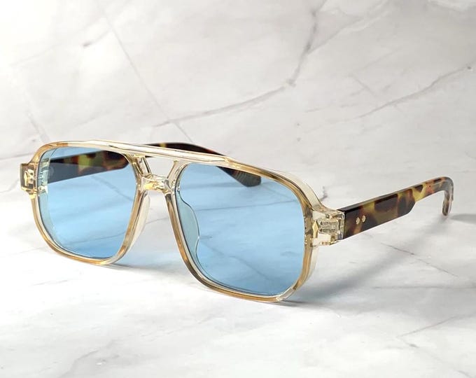Blue Square Aviator Sunglasses 70s Men Women Sunglasses Green Brown ...
