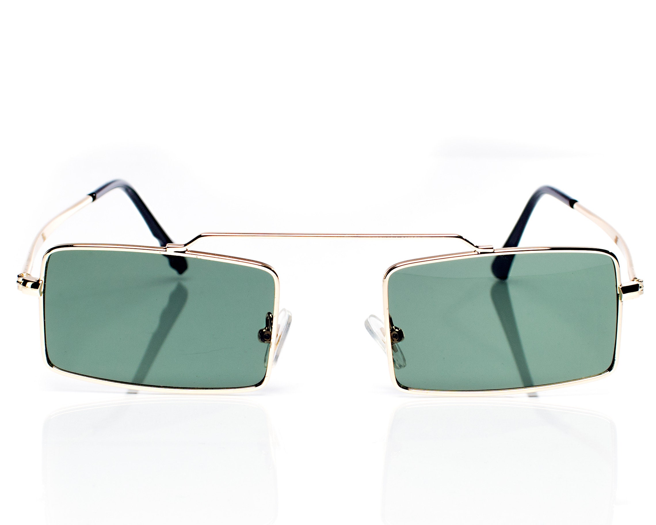 Gothic Green Rectangle Sunglasses 90s Square Gold Metal Frame - Etsy