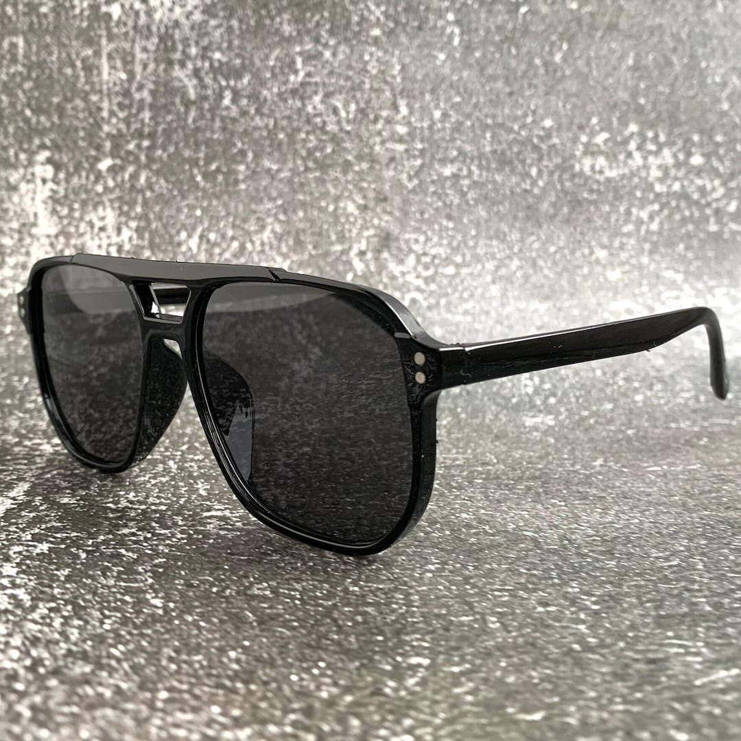 Black Aviator Sunglasses Square 70s Retro Hippie Aviator Pilot Sunglass ...