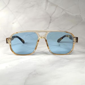Blue Square Aviator Sunglasses 70s Men Women Sunglasses Green Brown ...