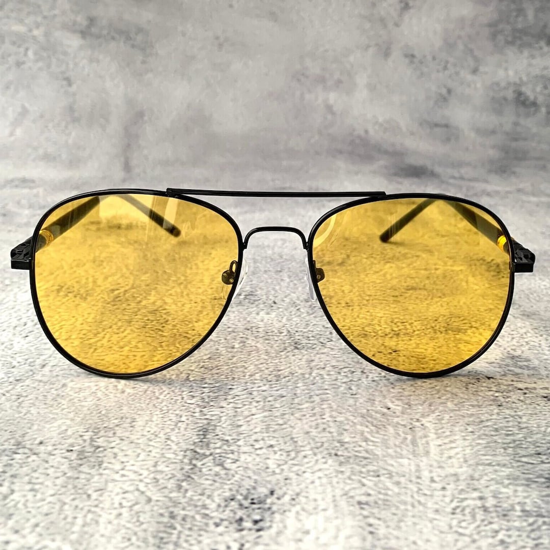 Classic Aviator Driving Sunglasses 70s Yellow Night Vision Blocker ...