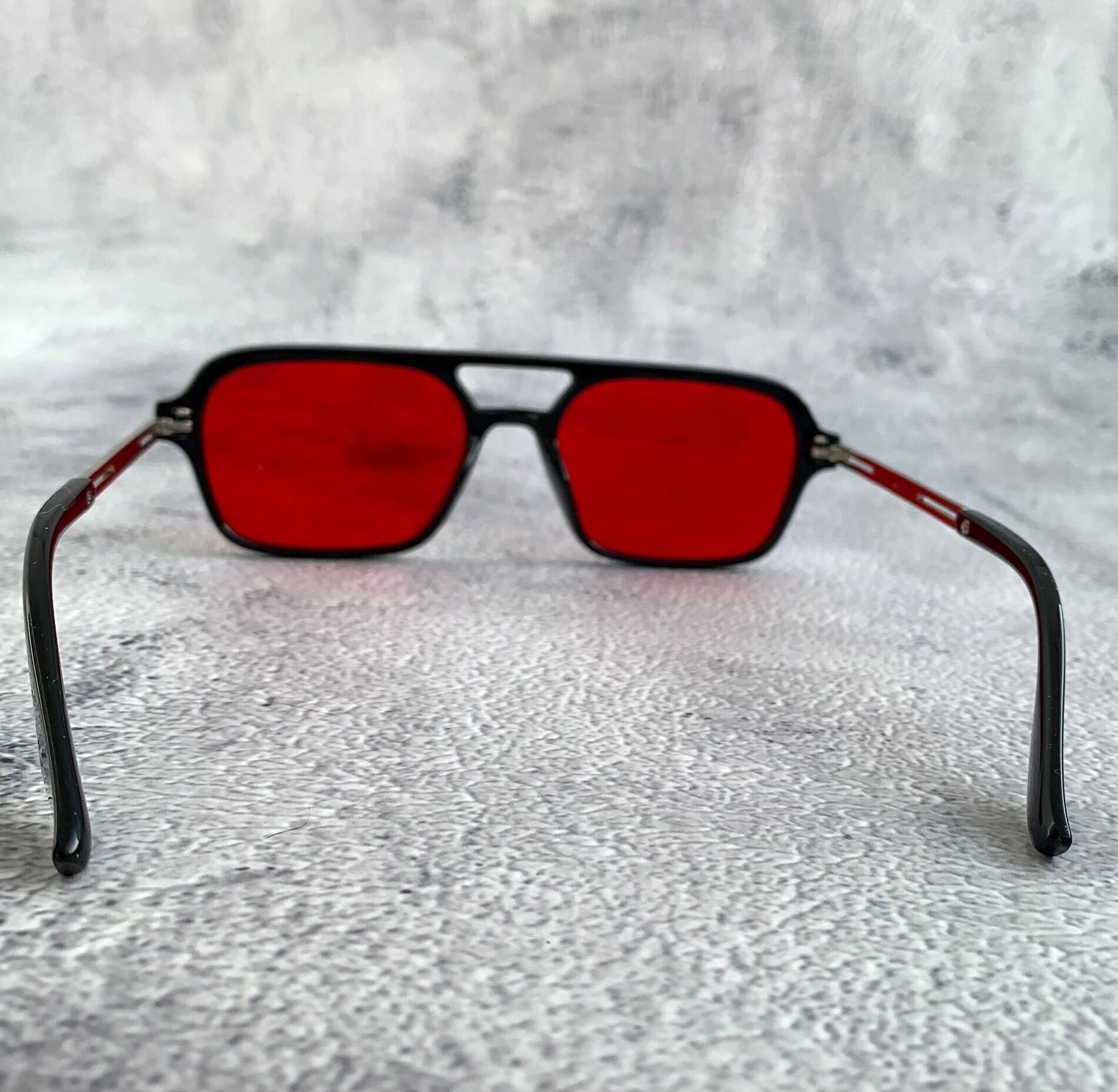 Aviators Red Black Square 70s Black Silver Metal Frame Aviator ...