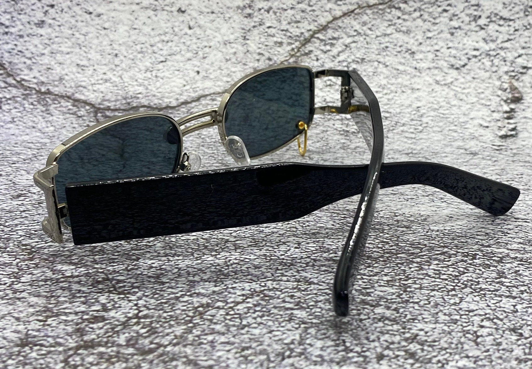 Vintage Black Small Rectangle Sunglasses 90s Black Silver - Etsy