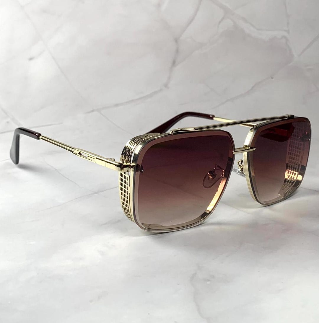 Purple Gradient Square Aviators 70s Pilot Shades Gold Metal Brow Bar ...
