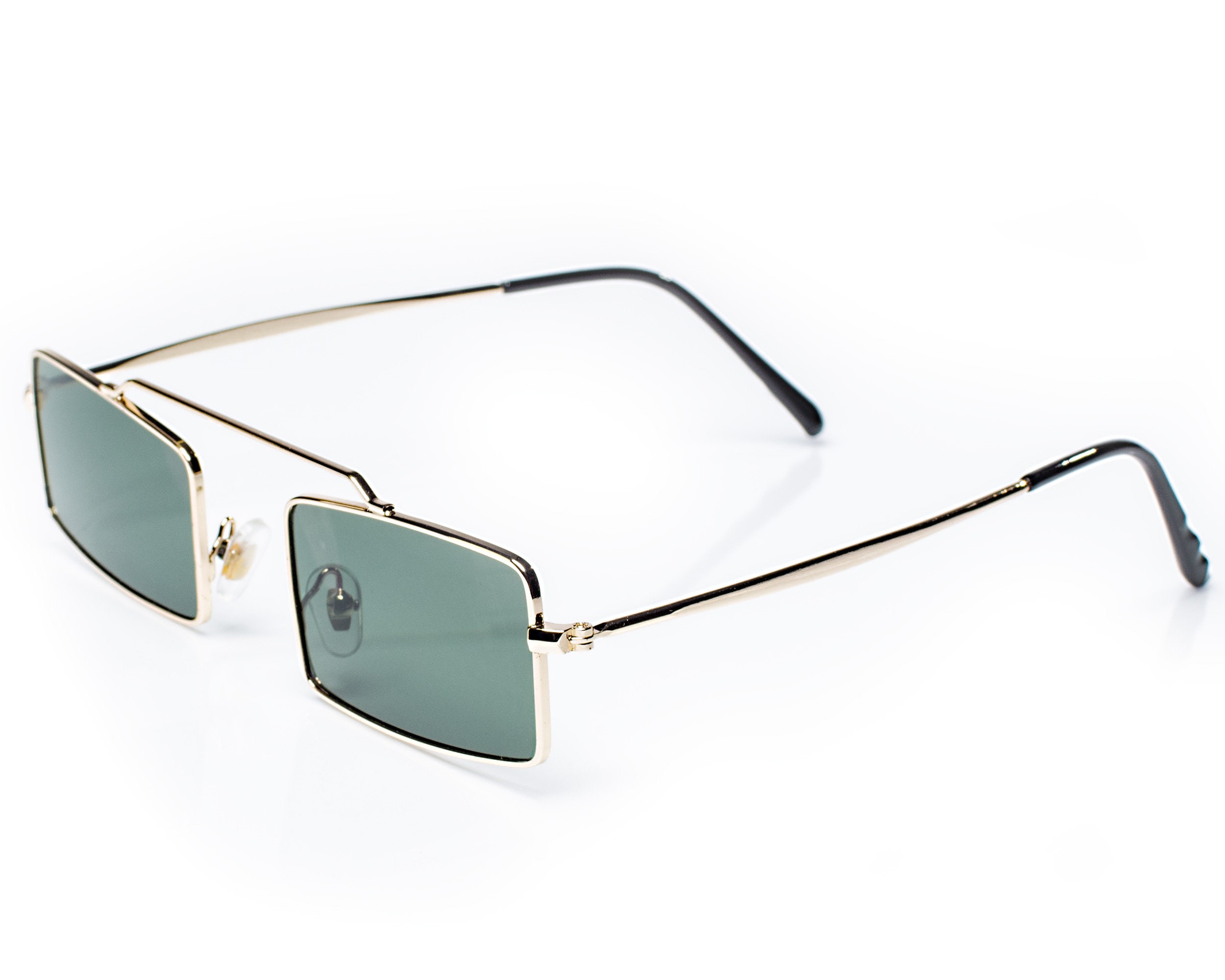 Gothic Green Rectangle Sunglasses 90s Square Gold Metal Frame - Etsy
