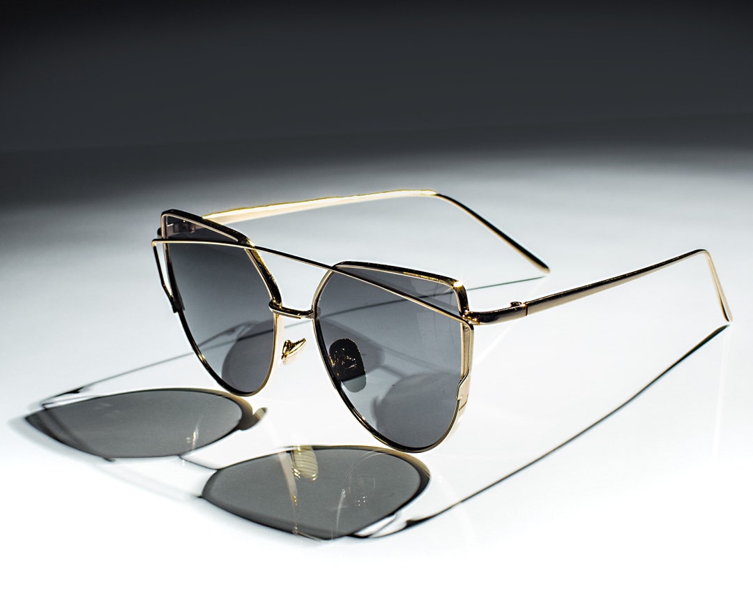 Women's Sunglasses Aviators 70s Oversized Blue Lense Cat Eye Curved ...