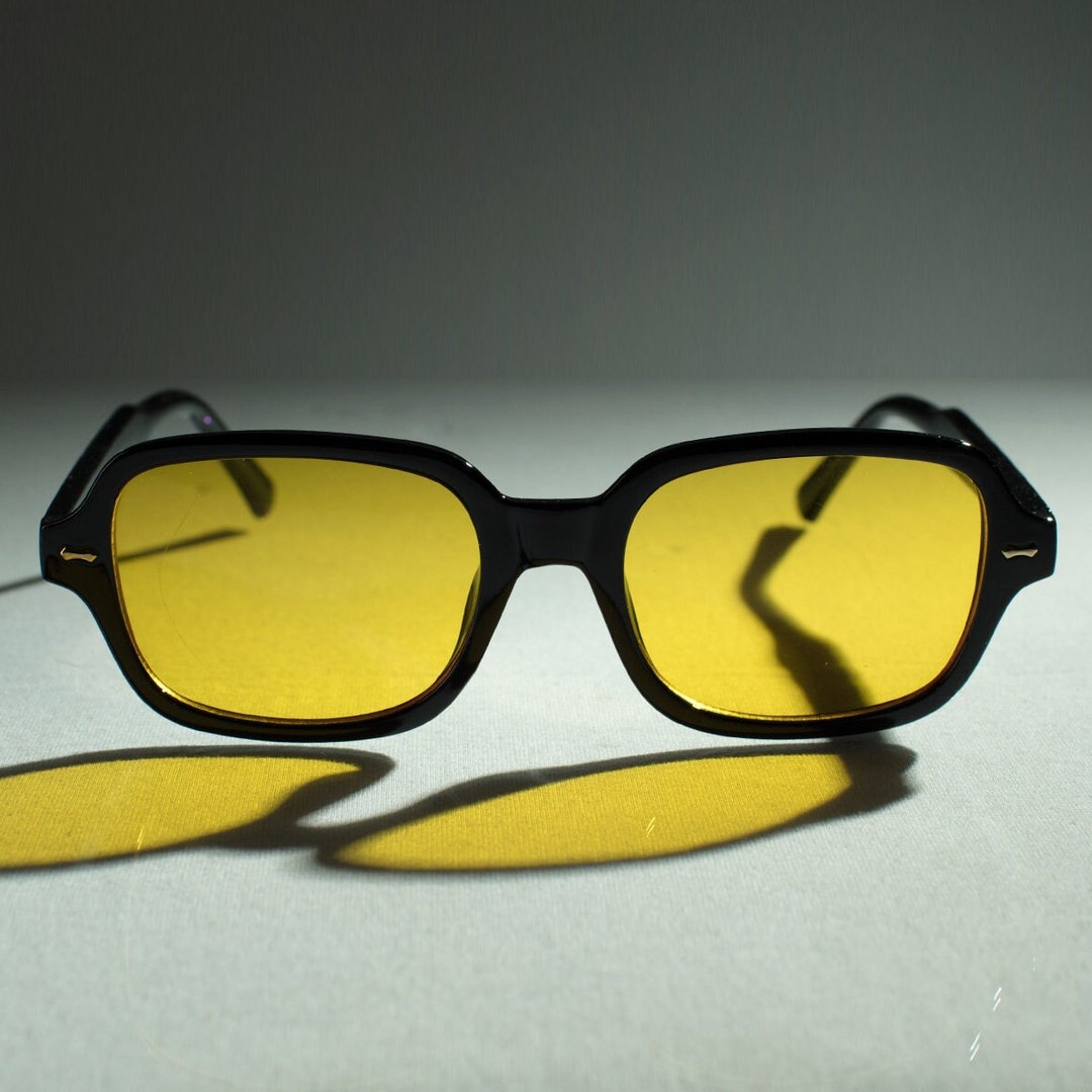Square Driving Vintage Sunglasses 70s Yellow Blocker Lense Night Vision ...